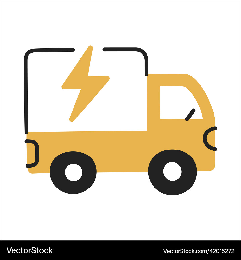 Electric cargo truck hand drawn ev doodle icon Vector Image
