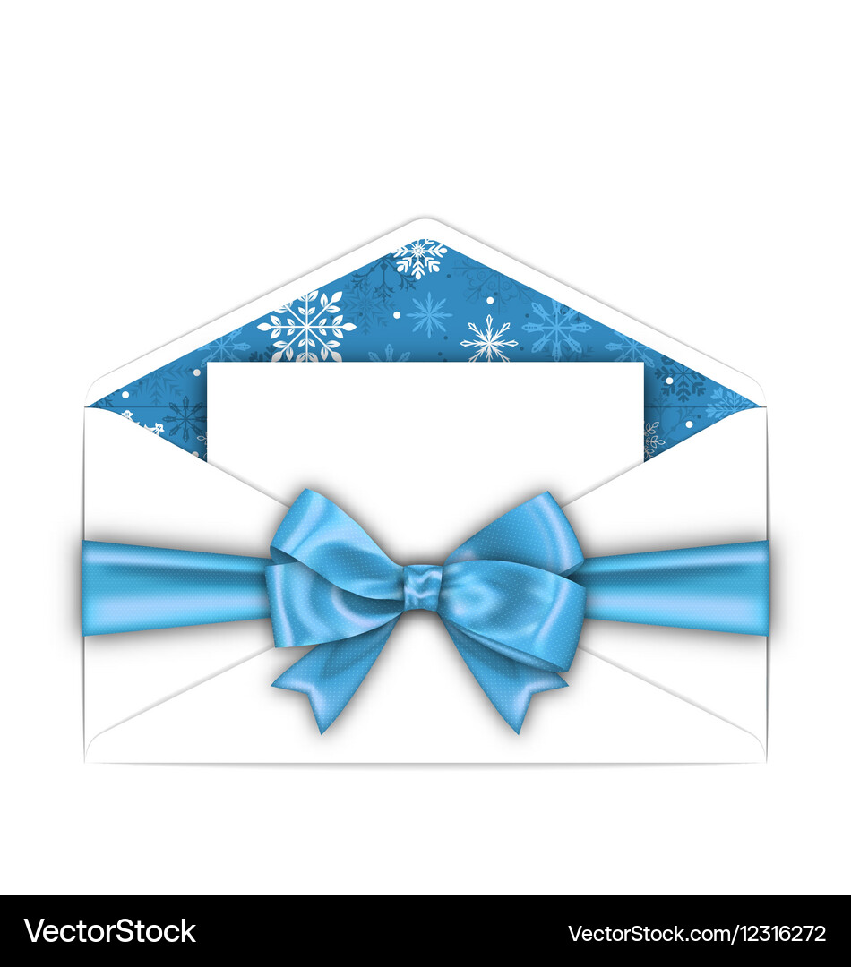 Envelope with greeting card and blue bow ribbon Vector Image