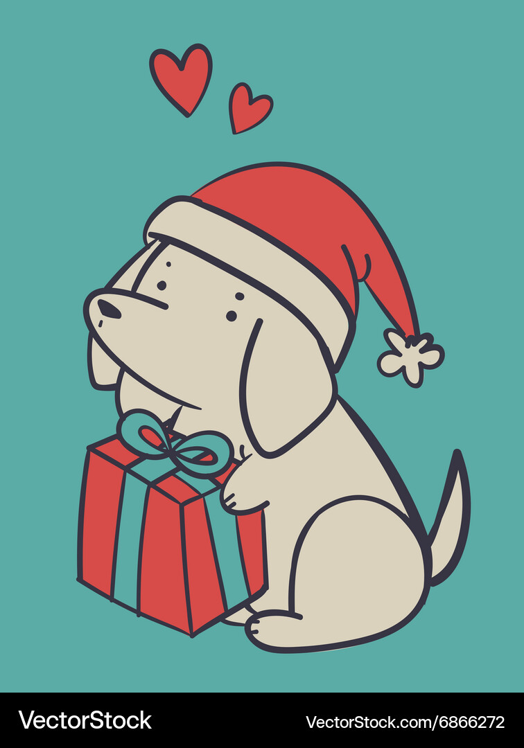 Hand drawn dog holding a present Royalty Free Vector Image