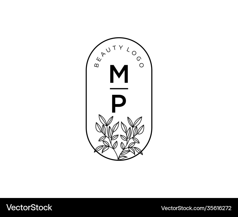 Initial mp letters beautiful floral feminine Vector Image