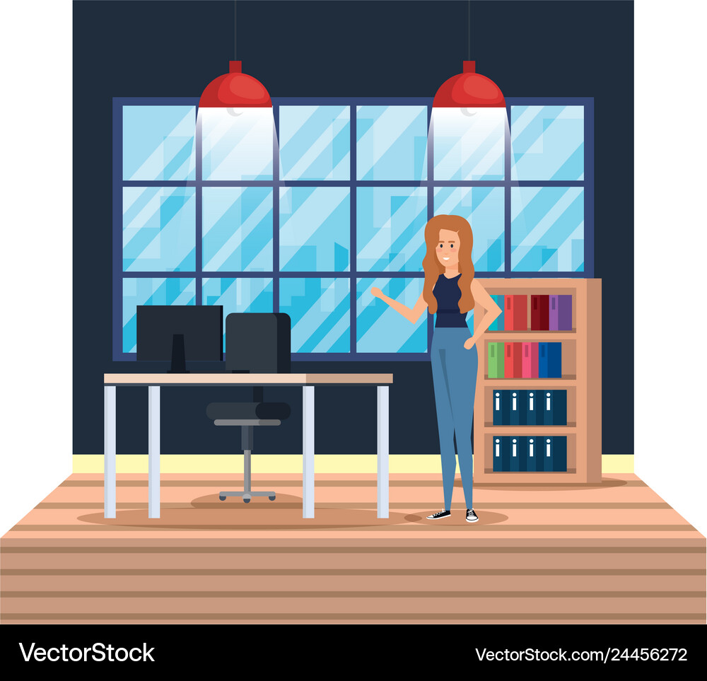 Modern office with businesswoman Royalty Free Vector Image