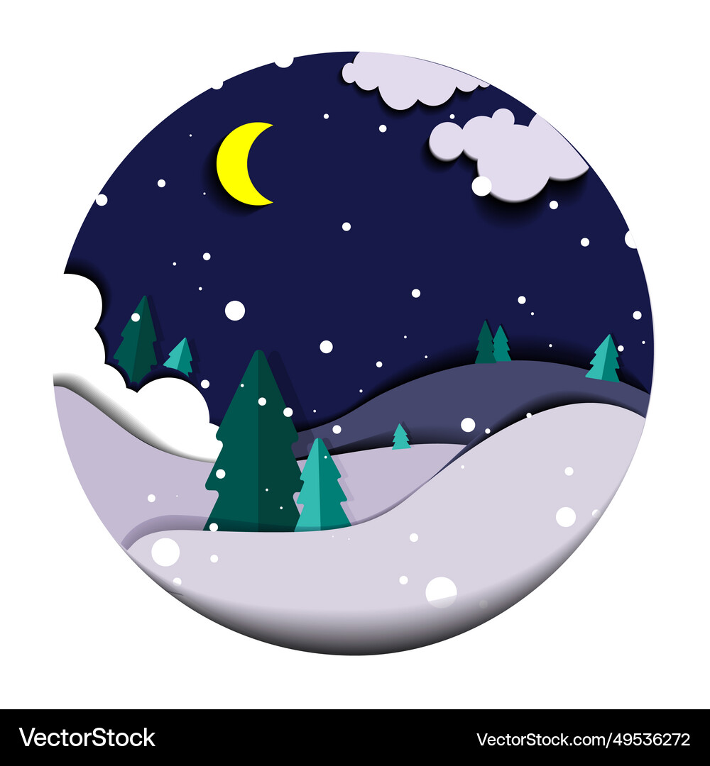 Paper art winter in a circle Royalty Free Vector Image