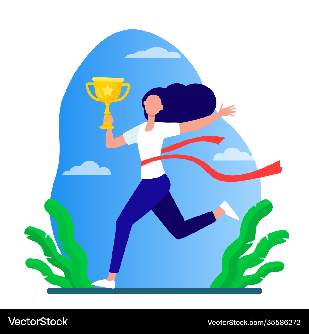 Running woman winning racing Royalty Free Vector Image