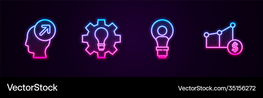 Set line head hunting concept light bulb and gear Vector Image