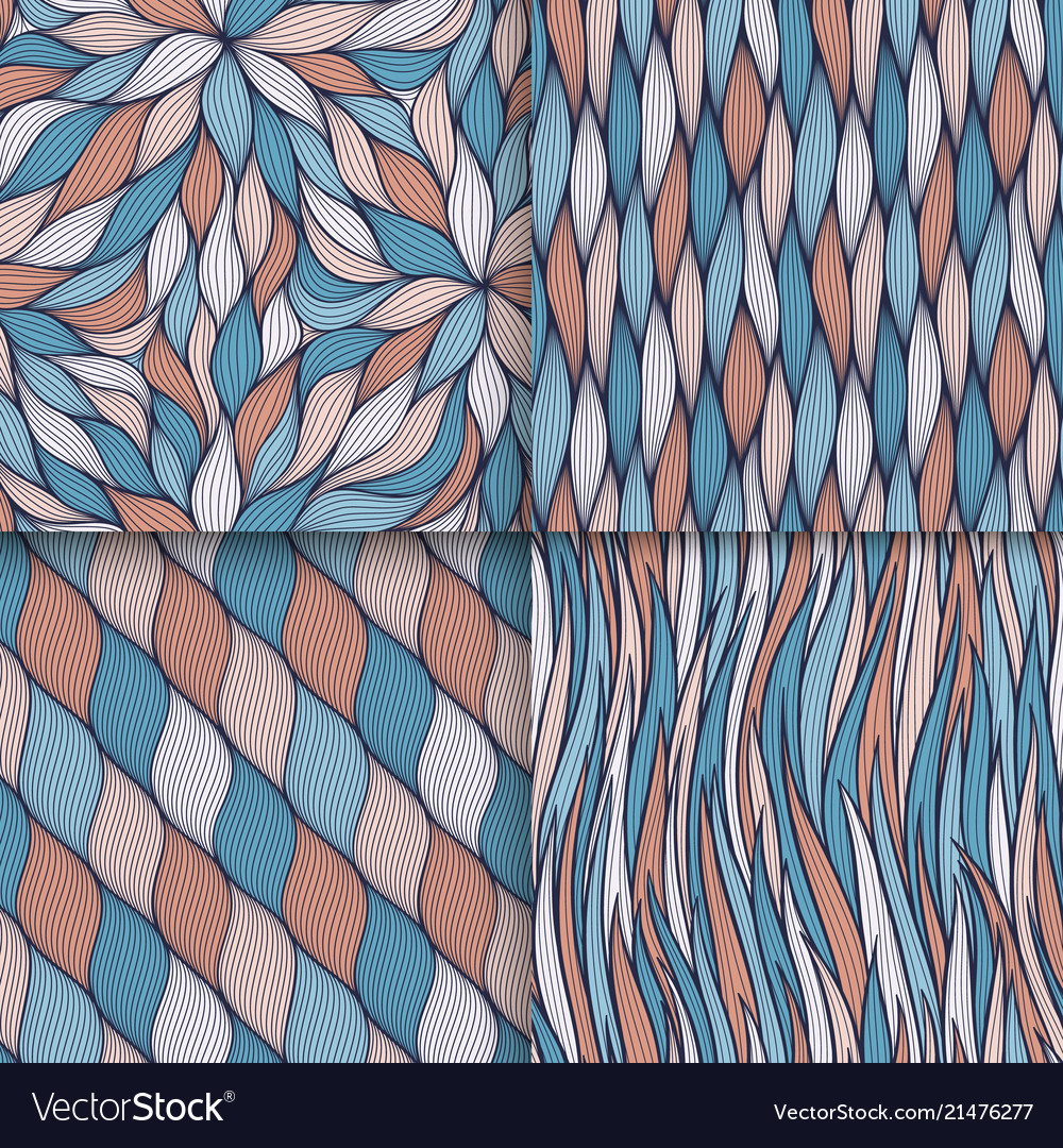 Abstract wavy lines seamless patterns set floral Vector Image