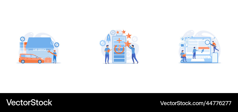 Auto tuner with wrench and toolbox doing vehicle Vector Image