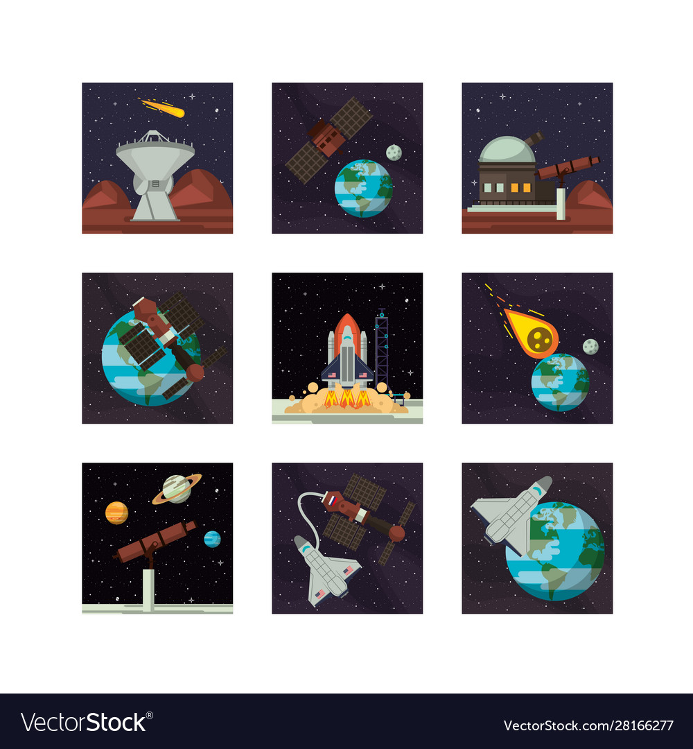 Bundle space set icons Royalty Free Vector Image