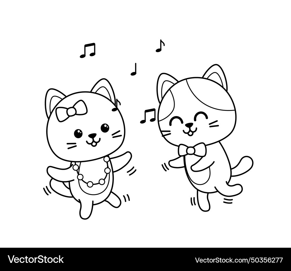 Coloring page dancing cats black and white Vector Image