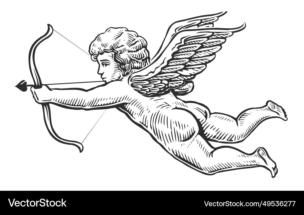 Flying angel with arrow and bow Royalty Free Vector Image