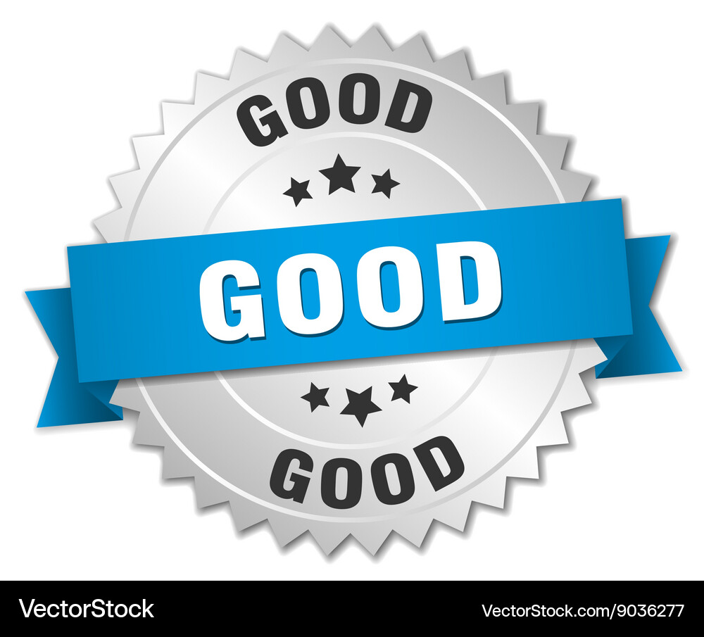 Good 3d silver badge with blue ribbon Royalty Free Vector