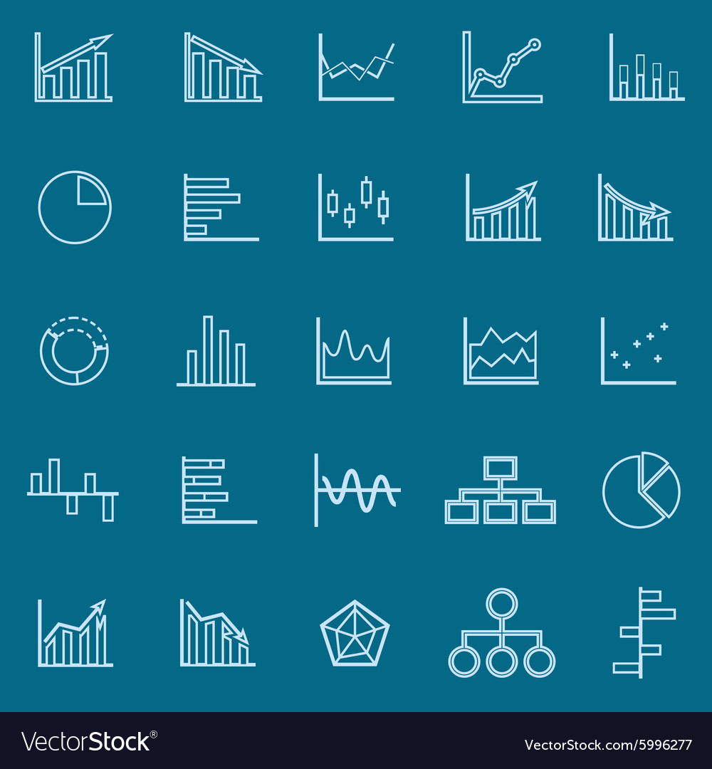 Graph line color icons on blue background Vector Image
