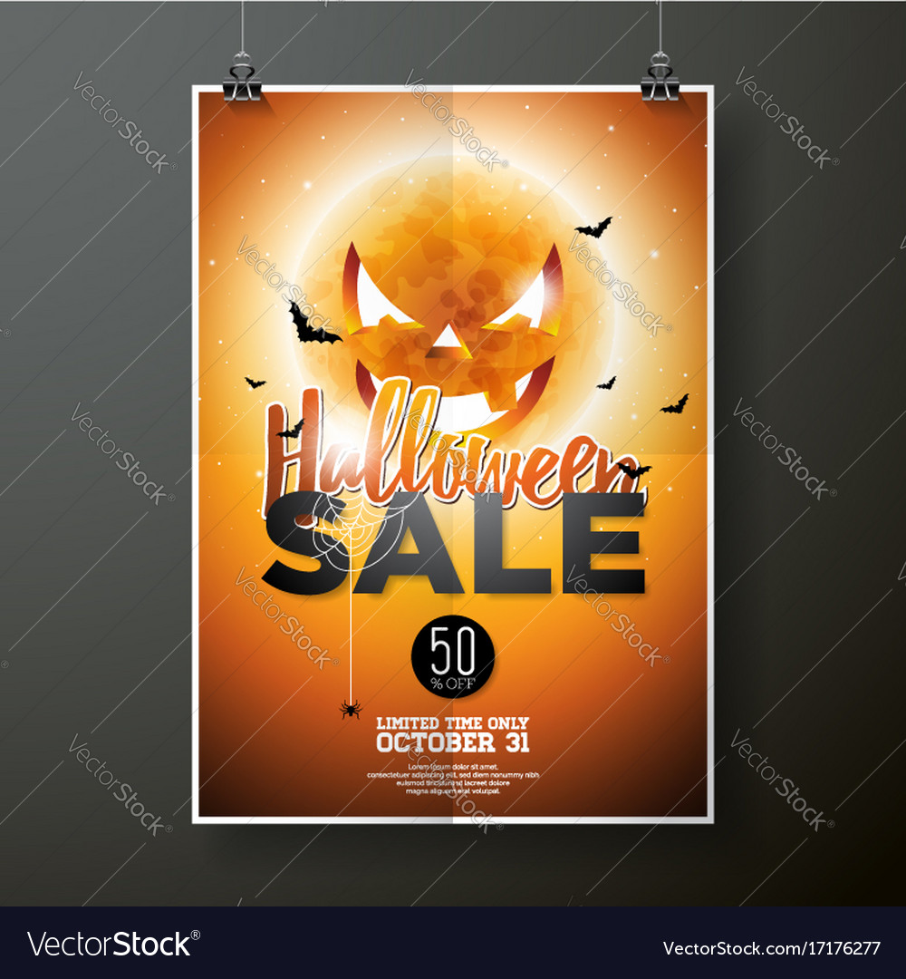 Halloween sale poster template with moon and bats Vector Image