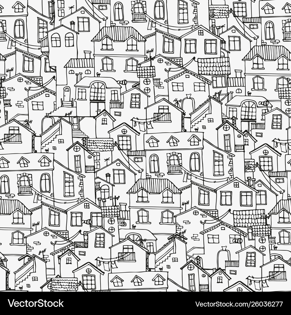 Hand drawn background with doodle houses Vector Image