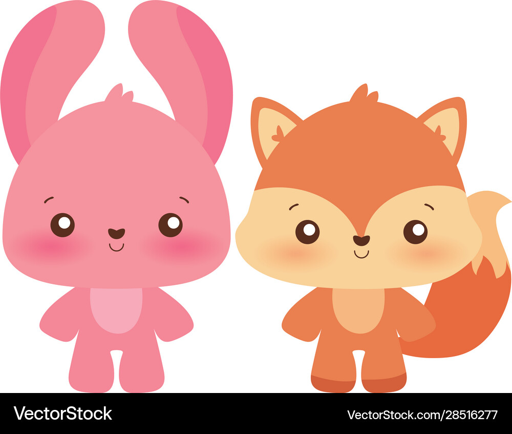 Kawaii rabbit and fox cartoons design Royalty Free Vector