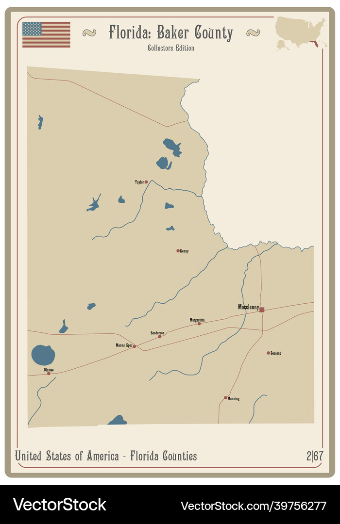 Map of baker county in florida Royalty Free Vector Image