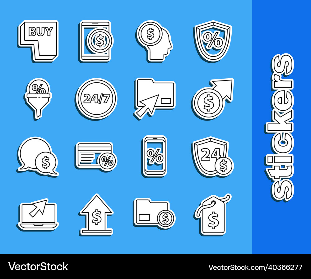 Set line price tag with dollar shield financial Vector Image