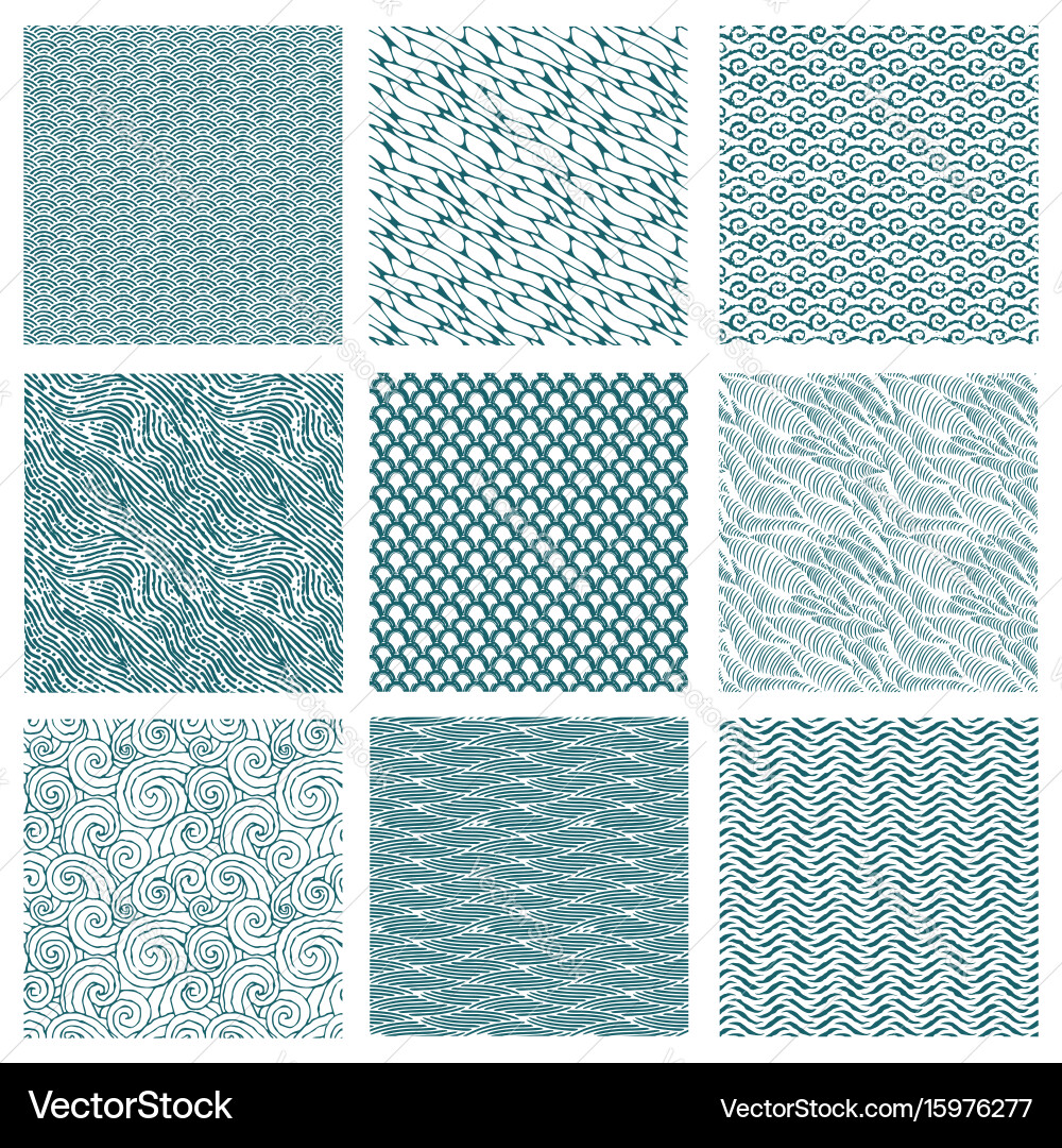 Set of seamless abstract pattern waves background Vector Image