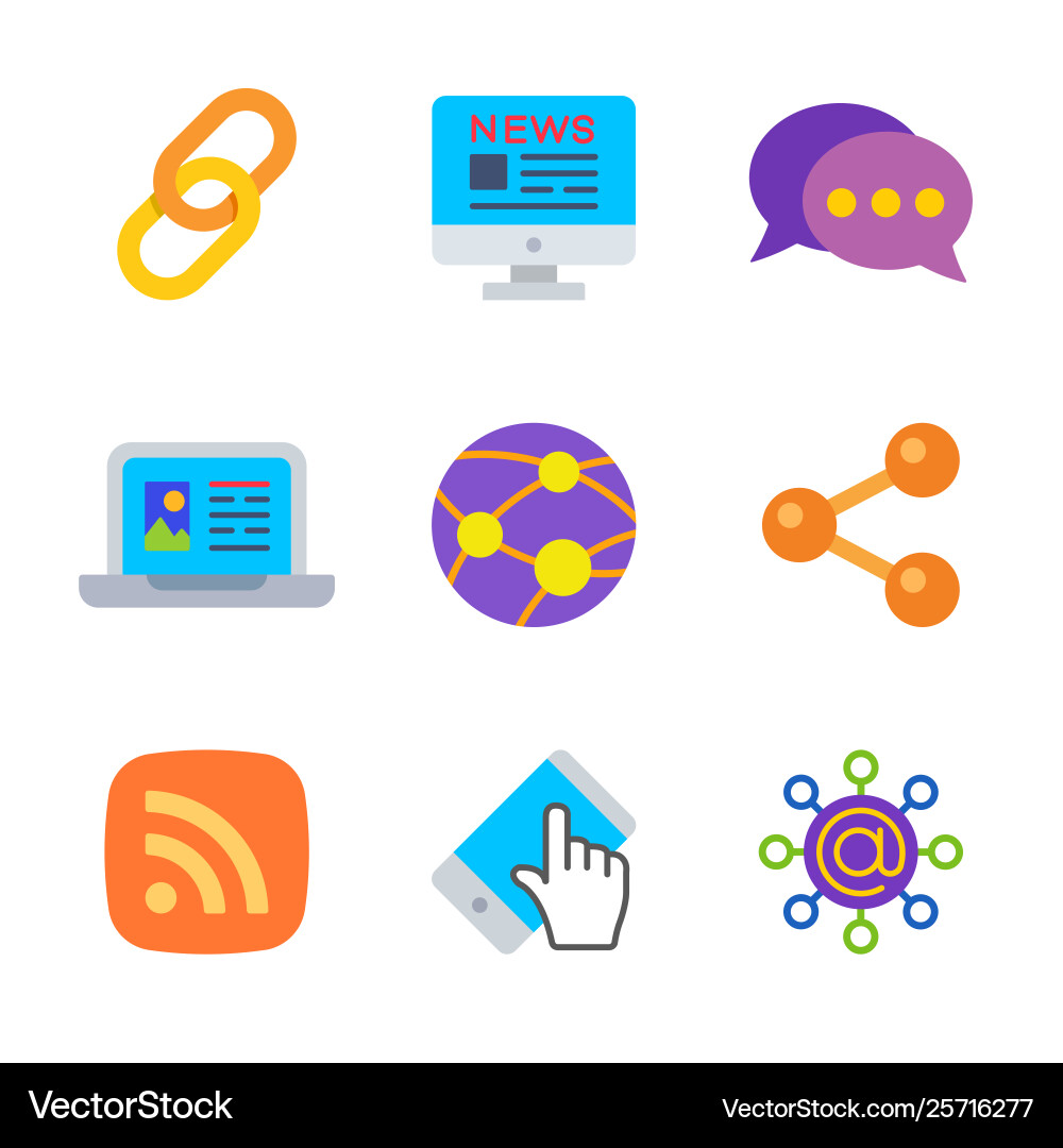 Social and connect colored trendy icon pack 1 Vector Image