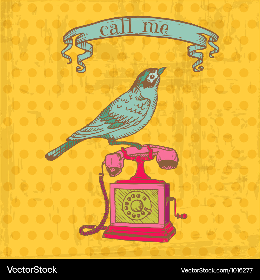 Vintage telephone with a bird Royalty Free Vector Image