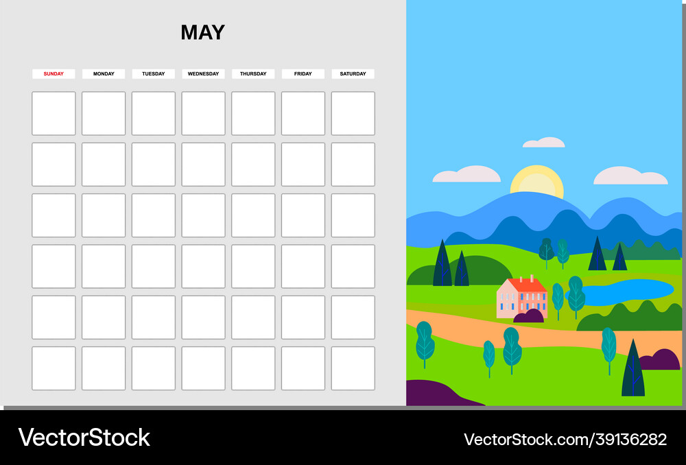 Calendar planner may month minimalistic landscape Vector Image