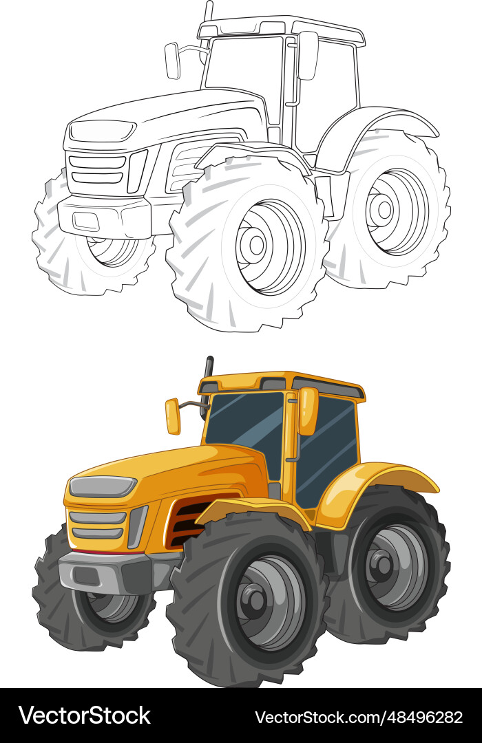 Cartoon yellow tractor colouring page Royalty Free Vector