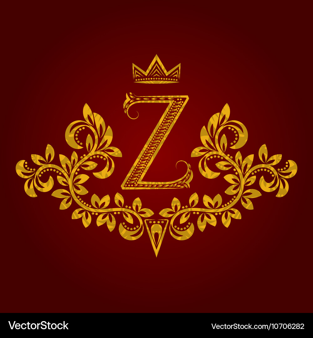 Patterned golden letter z monogram in vintage Vector Image
