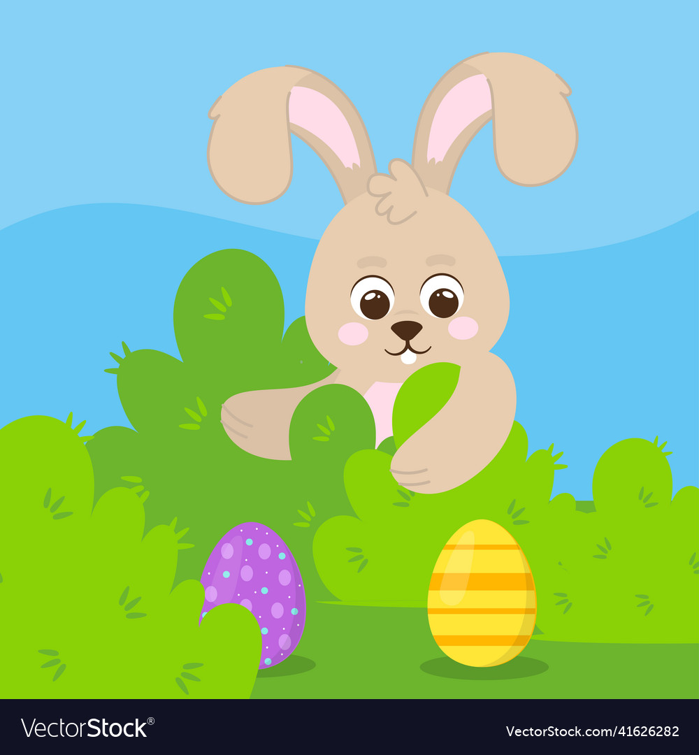 Rabbit finding a easter eggs Royalty Free Vector Image