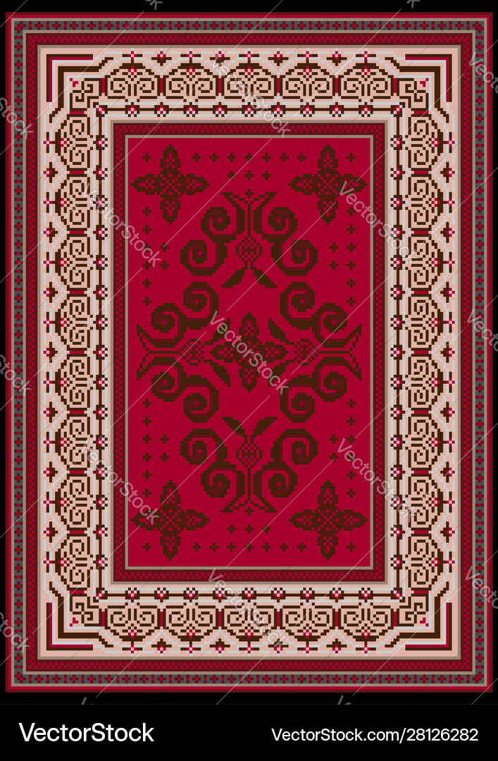 Rug with ethnic ornaments on red and pink Vector Image