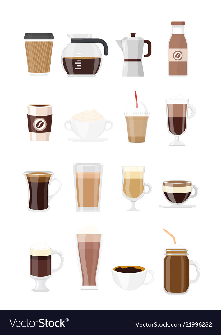 Set coffee drinks Royalty Free Vector Image - VectorStock