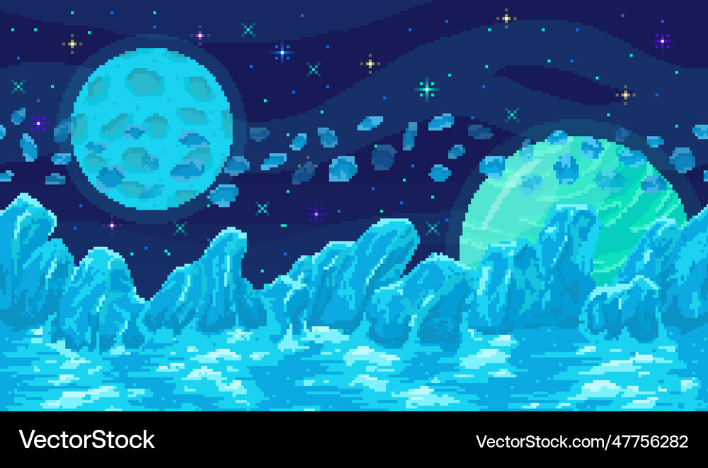 Space planet in pixel art pixelated landscape Vector Image