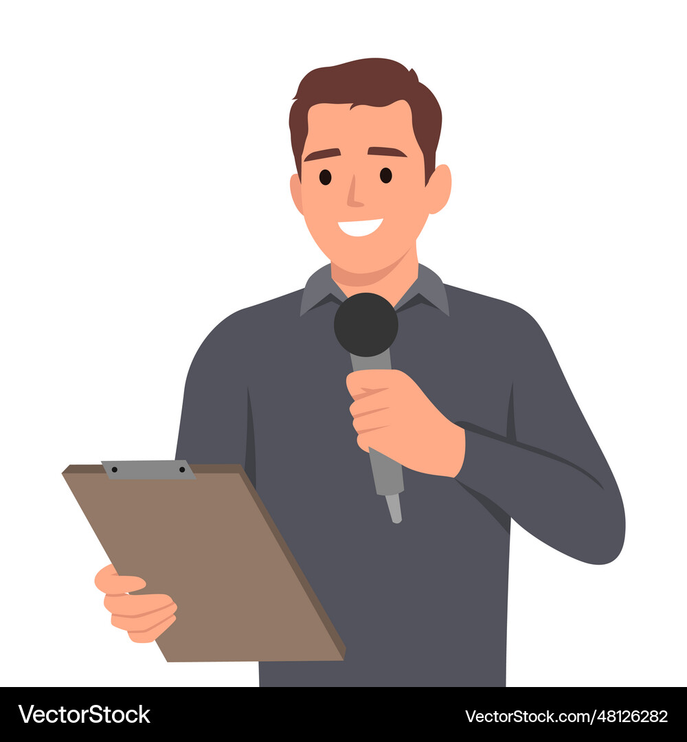 Young man is a journalist who interviews holding Vector Image