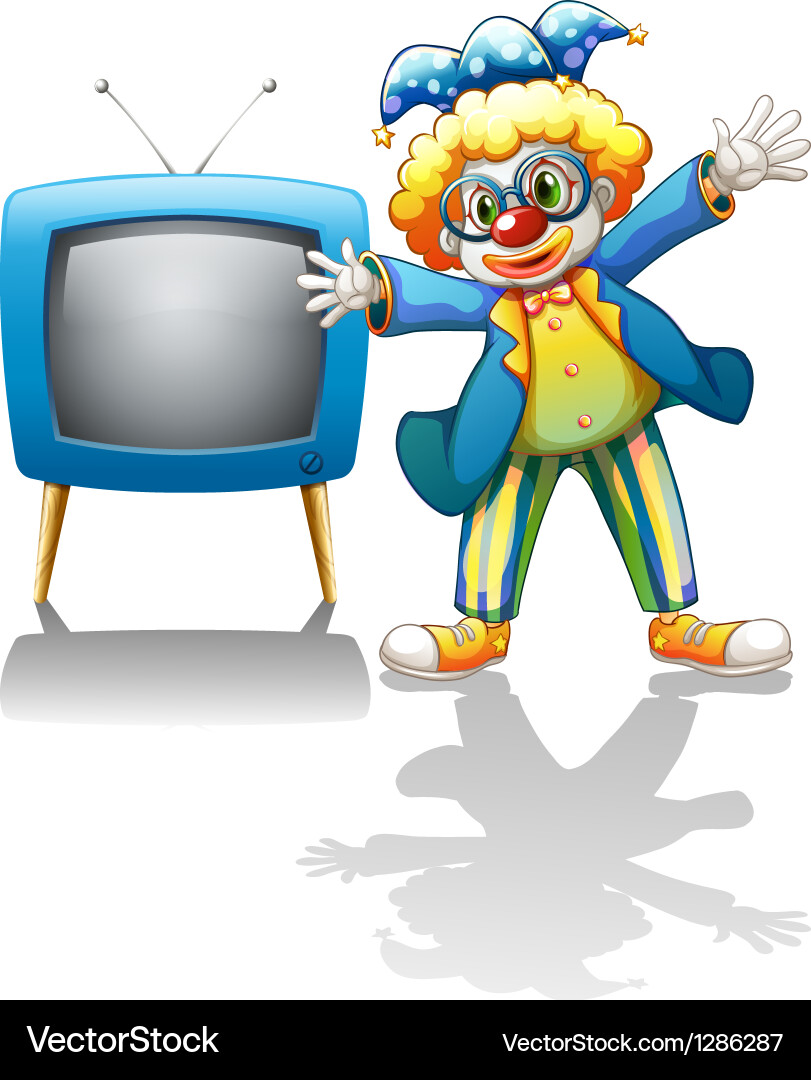 A clown beside a blue television Royalty Free Vector Image