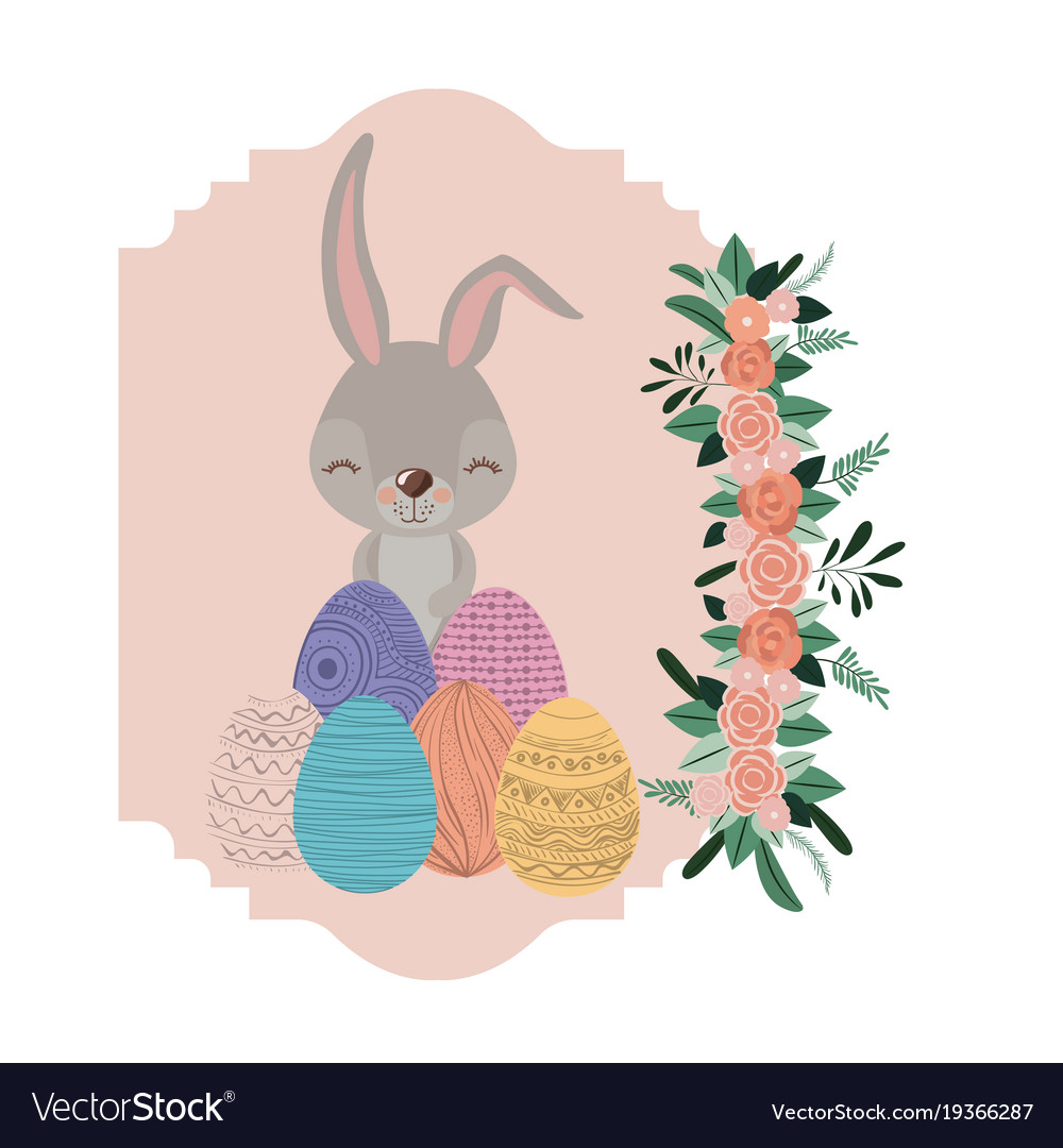 Bunny in frame with easter eggs and ornament Vector Image