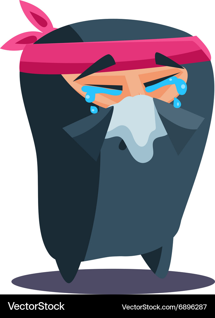 Cute emotional ninja crying with handkerchief Vector Image