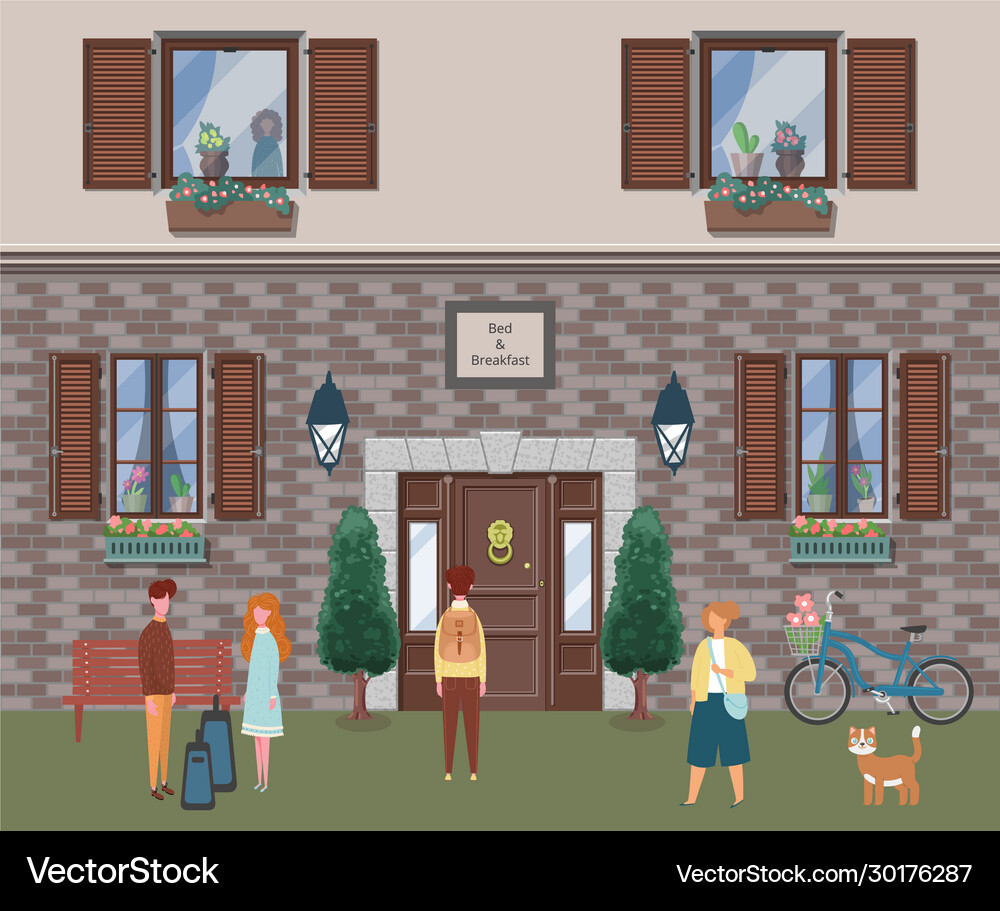 Hostel for people travelling hotel brick building Vector Image