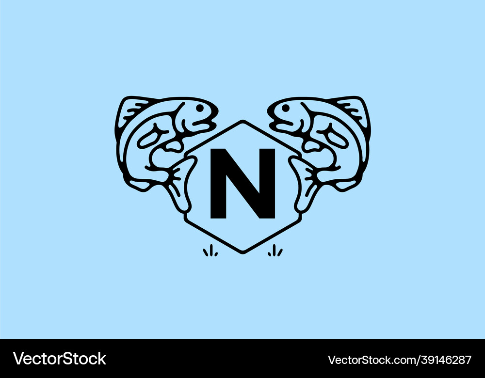 Line art of fish frame with initial letter Vector Image