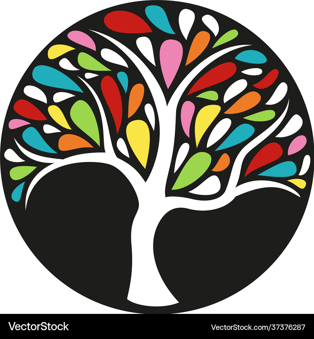 Ornament colorful tree icon on black background Vector Image