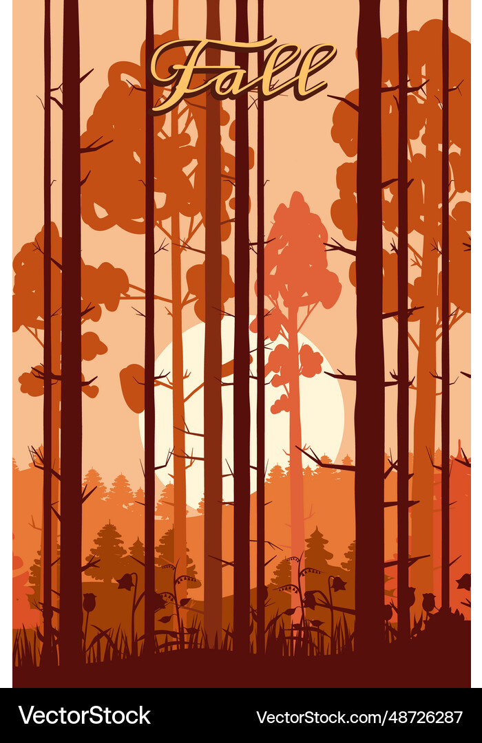Poster autumn forest park landscape sunset Vector Image
