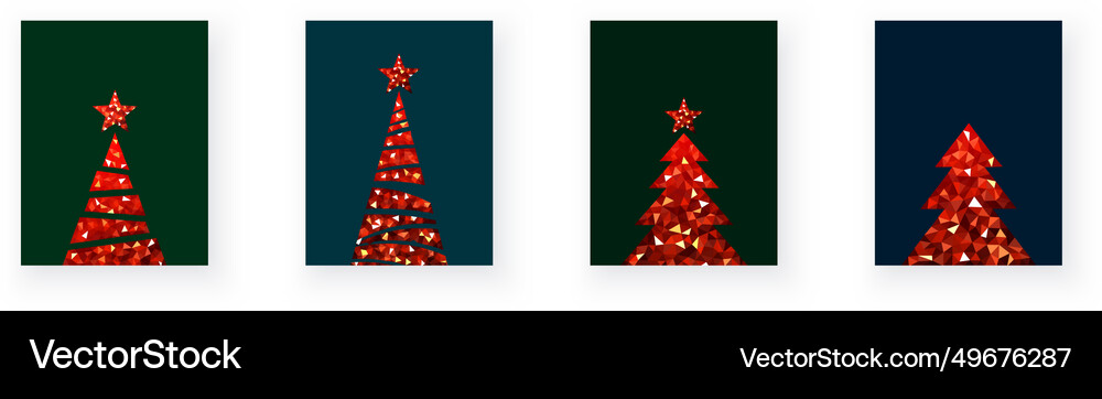Red polygonal christmas tree symbols merry Vector Image
