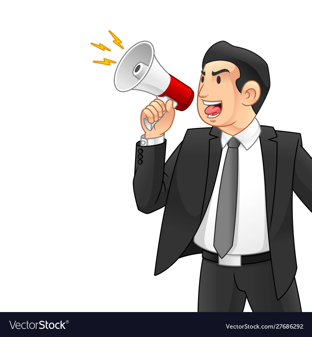 Businessman shouting through megaphone Royalty Free Vector