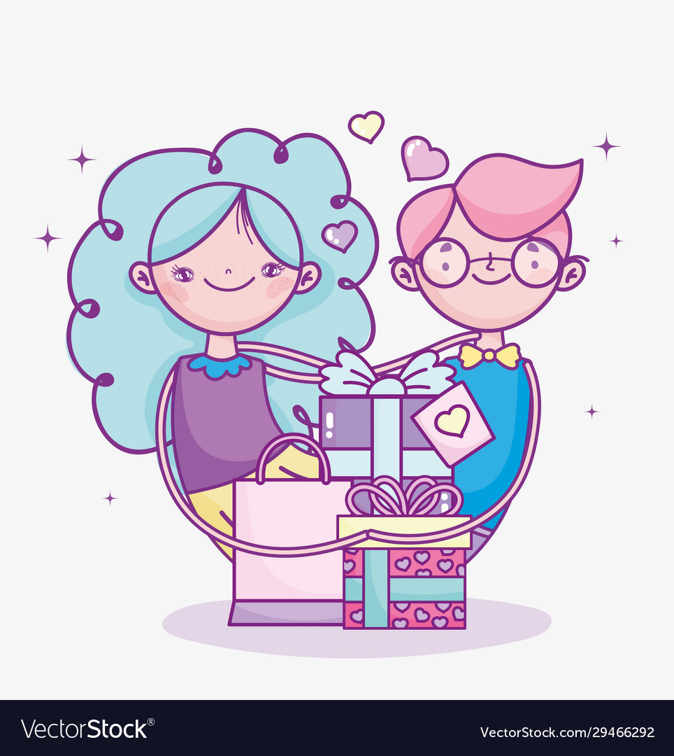 Happy valentines day cute couple with gifts Vector Image