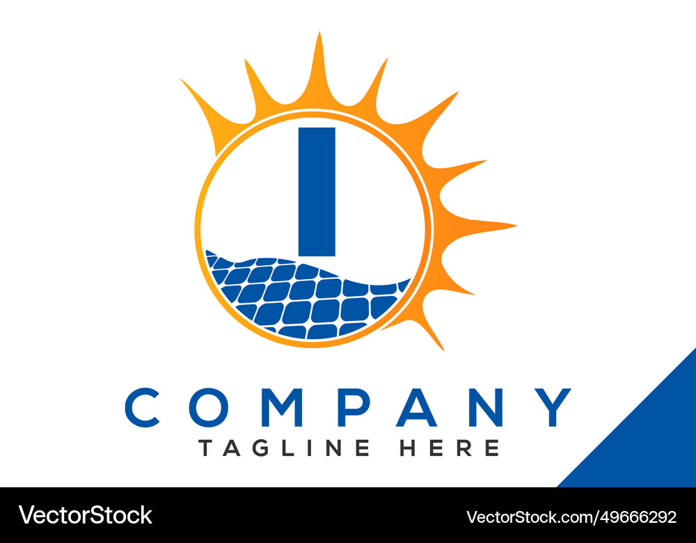 Letter i with solar panel and sun sign logo Vector Image