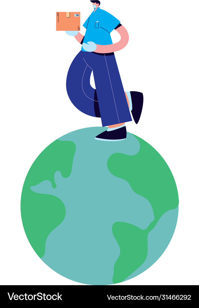 Man shipping international orders with mask Vector Image