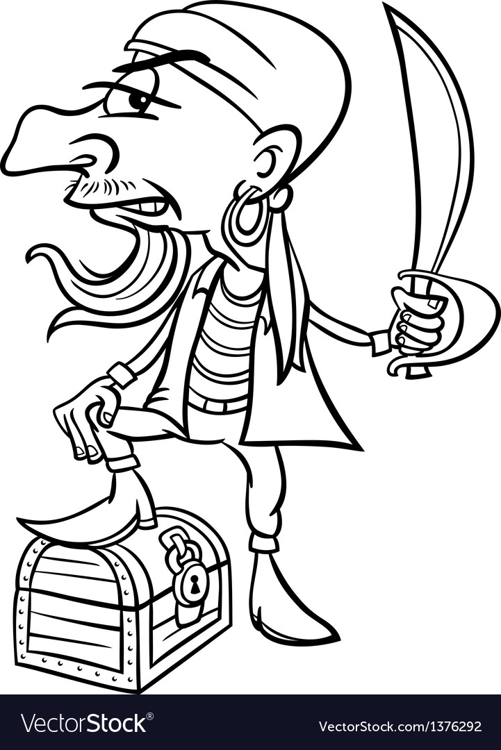 Pirate with treasure for coloring book Royalty Free Vector
