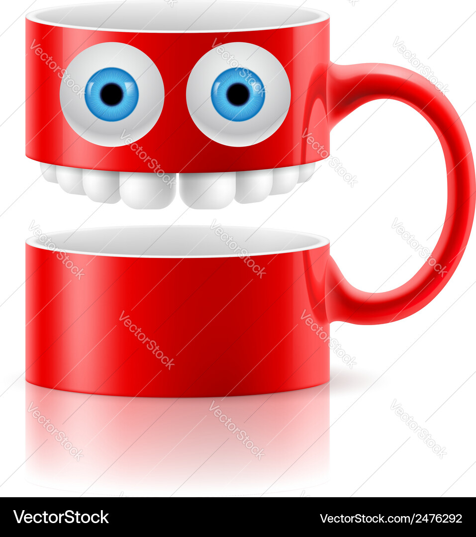 Red mug two parts with two eyes and teeth Vector Image