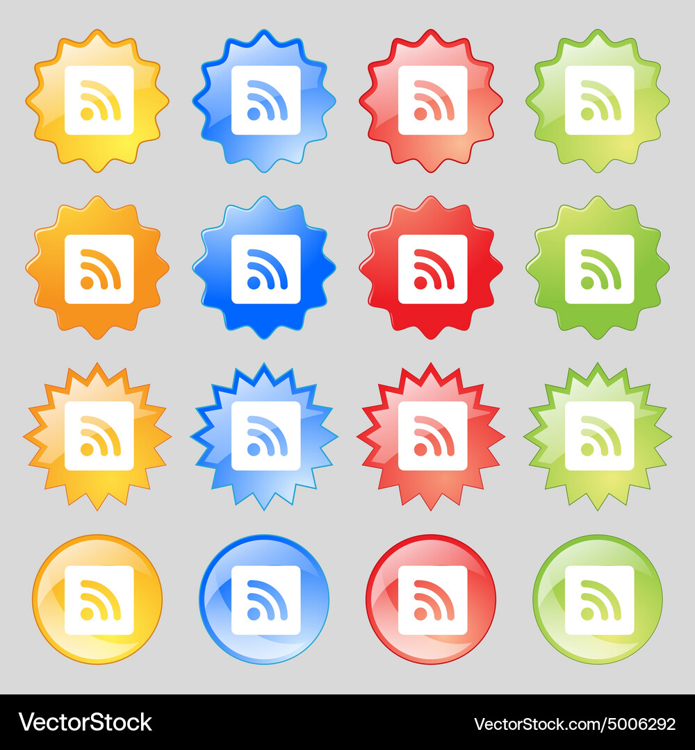 Rss feed icon sign set from fourteen multi-colored