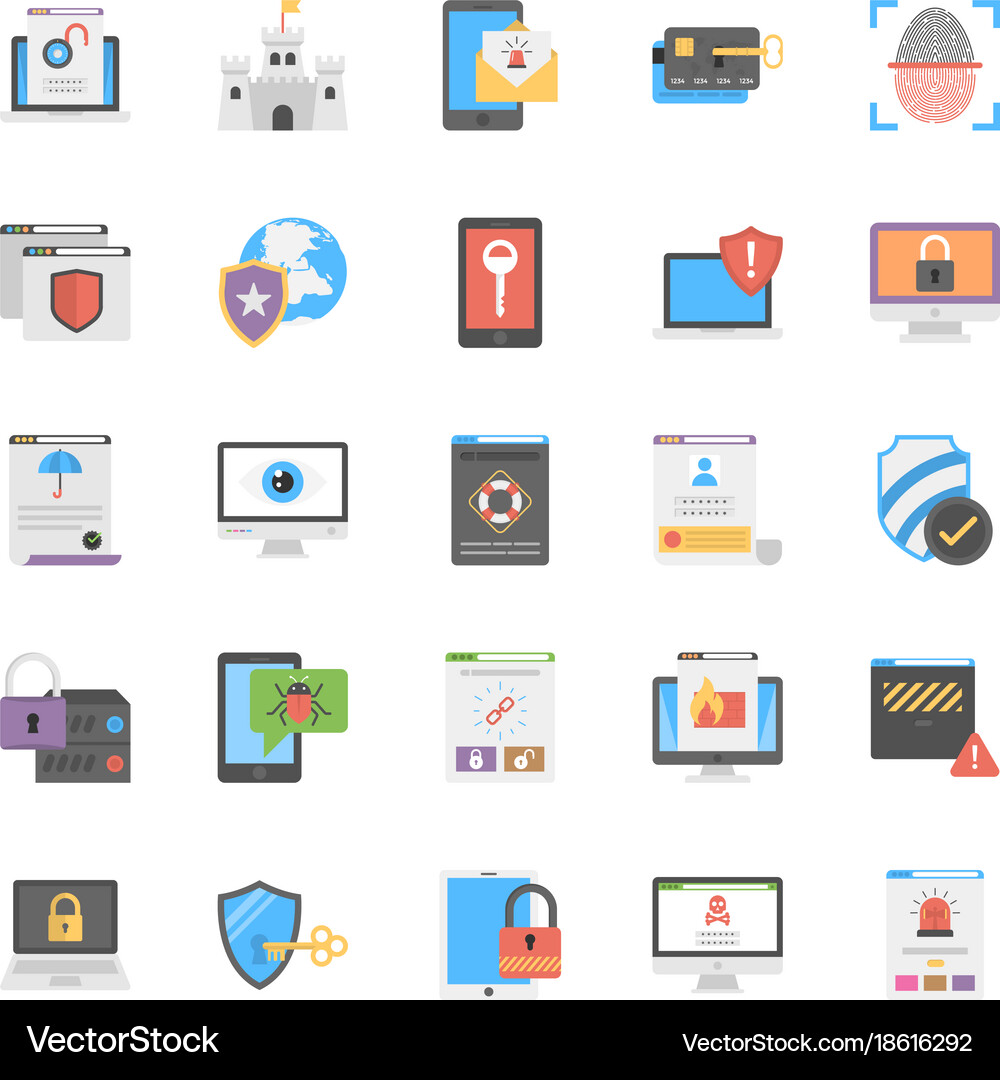 Set of cyber security icons flat design Royalty Free Vector