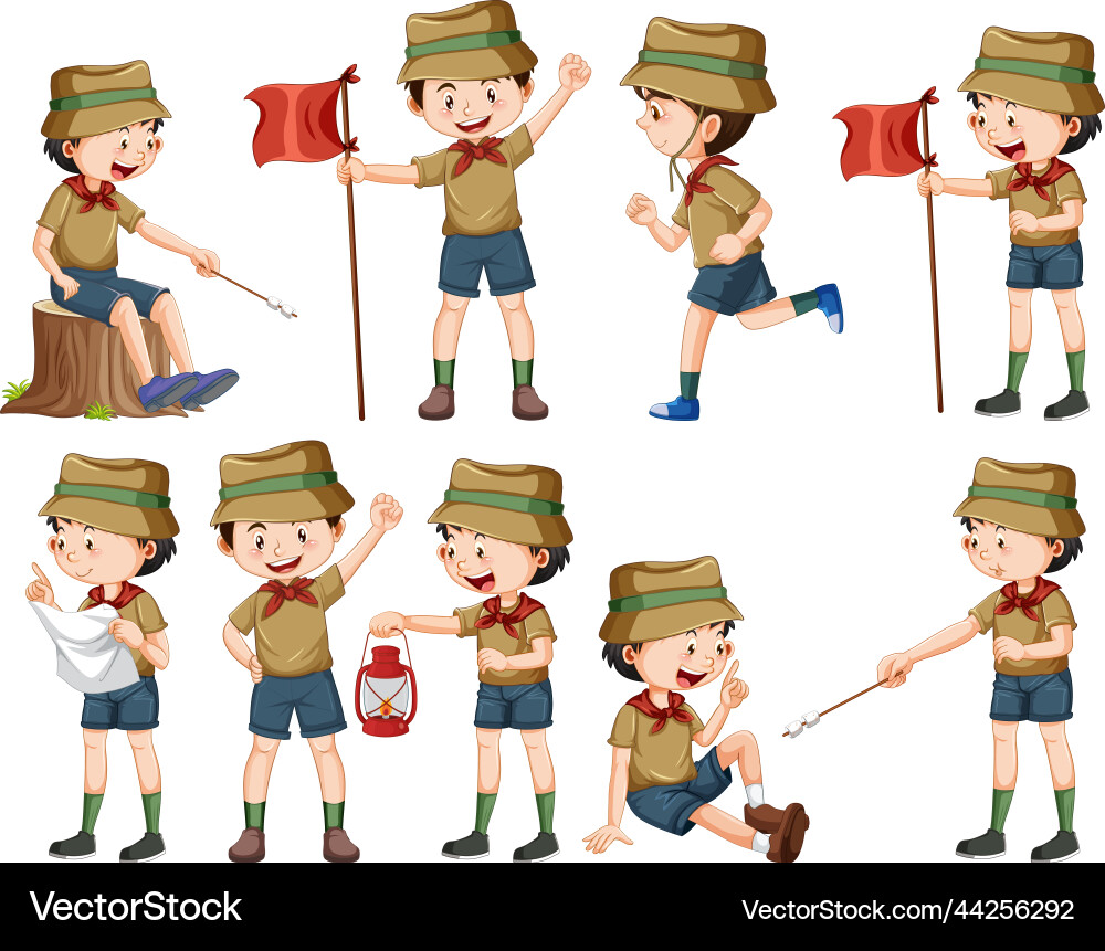 Set of different scout kids Royalty Free Vector Image