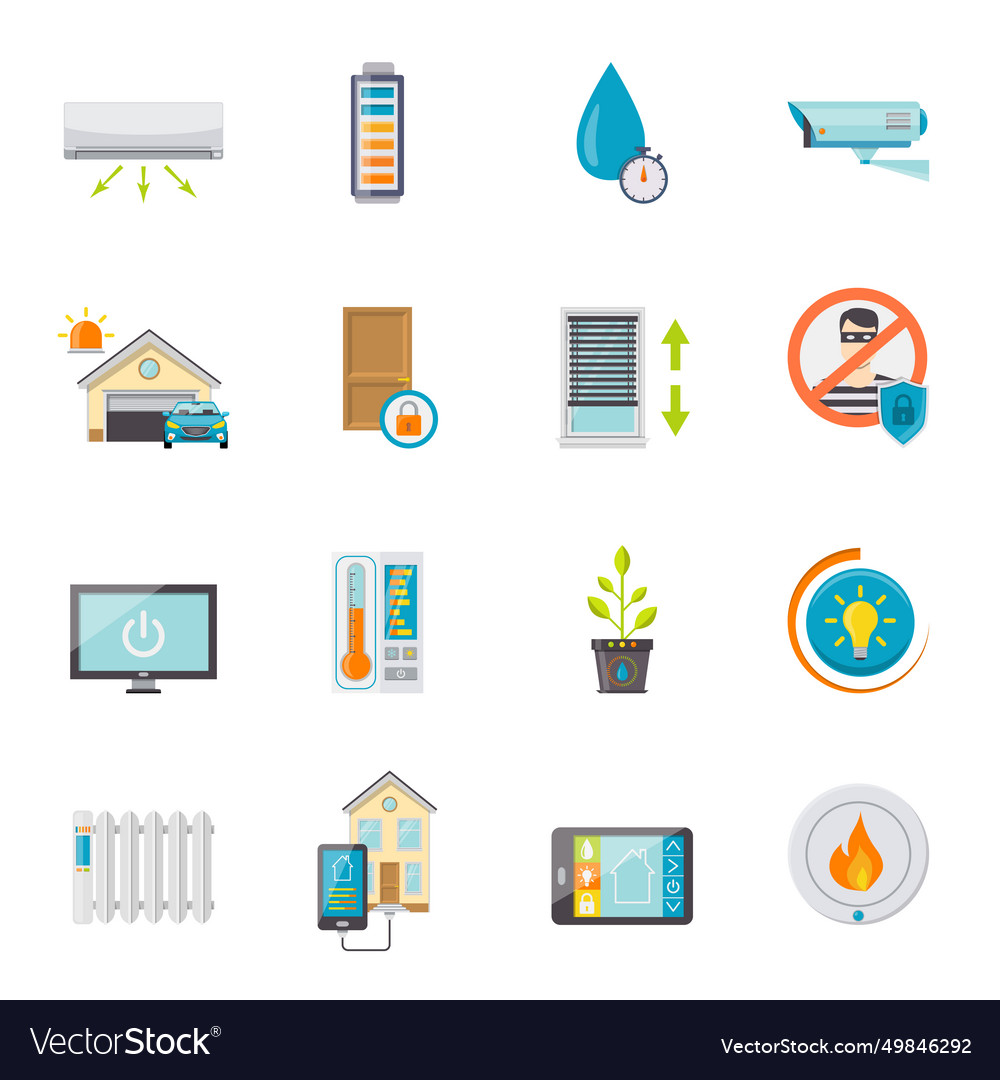 Smart house flat icons set Royalty Free Vector Image