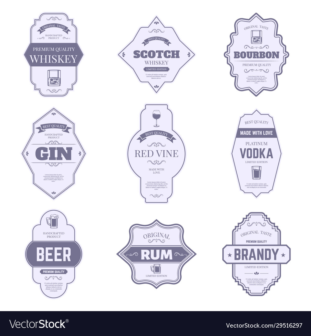 Alcohol Bottle Labels Traditional Alcohol Labels Vector Image